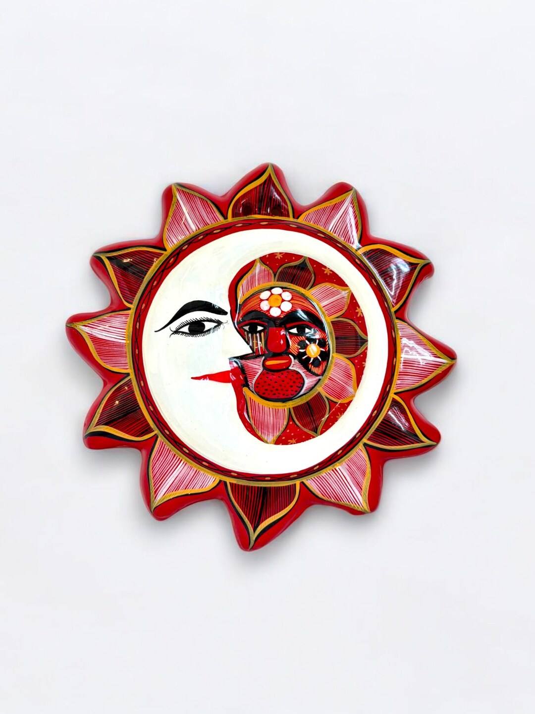 Vintage Mexican Pottery Sun & Moon Wall Hanging – Handmade Celestial ...