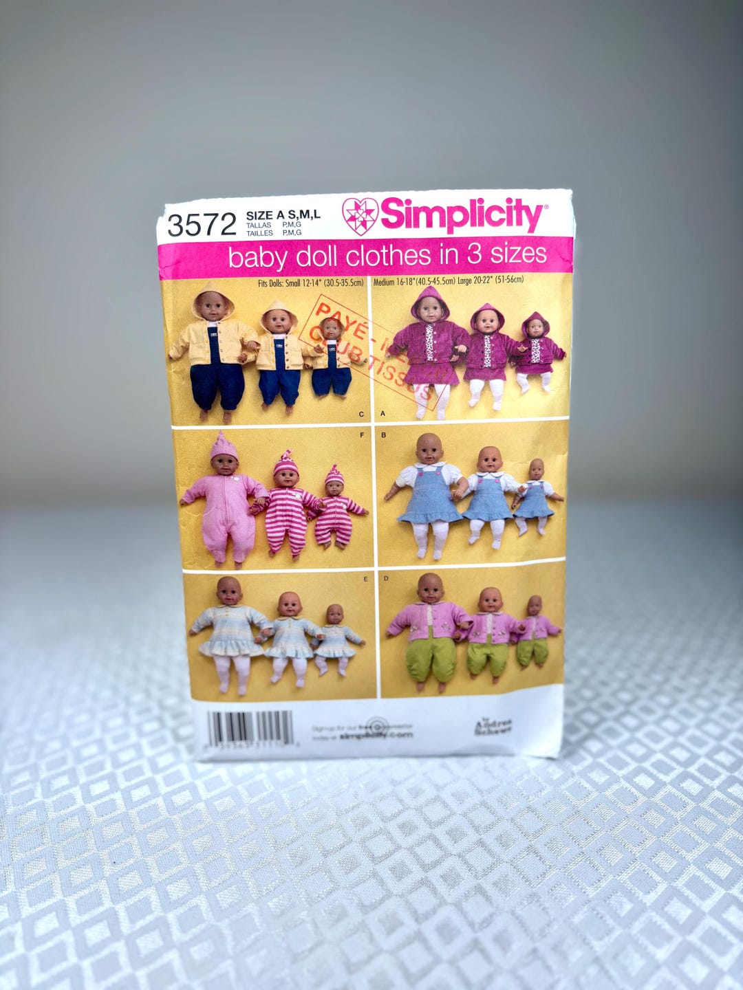 Vintage Simplicity 3572 Doll Clothes Sewing Pattern – Small Medium ...