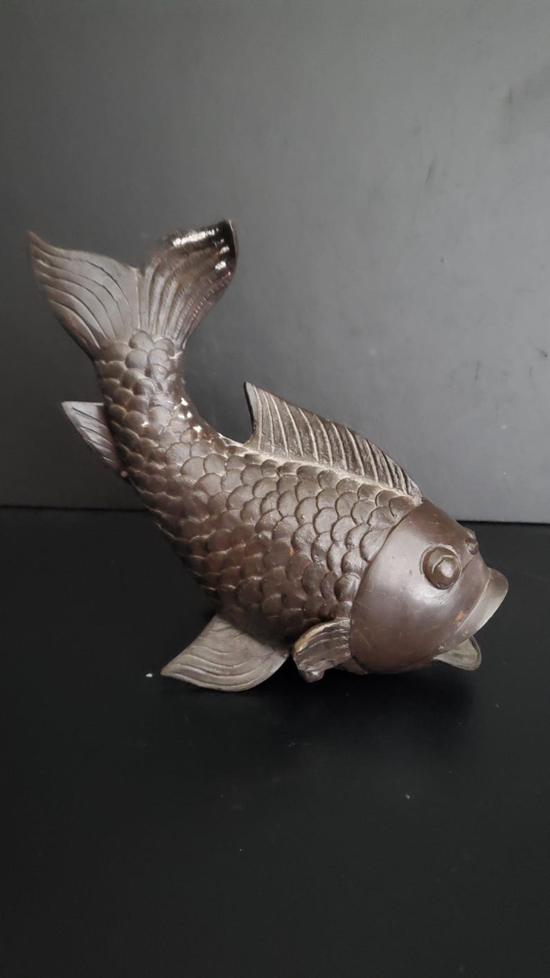 Vintage, Elegant Bronze Koi Fish Statue - Etsy