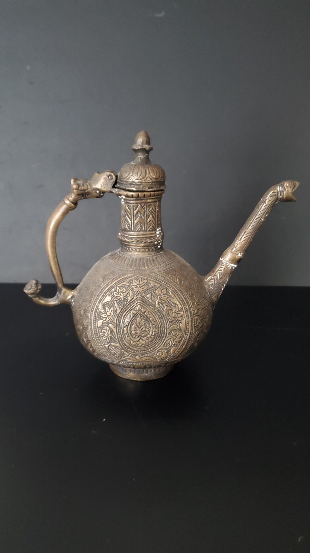 Antique Ottoman Indian Ewer, Solid Brass Engraved Pitcher Teapot - Etsy