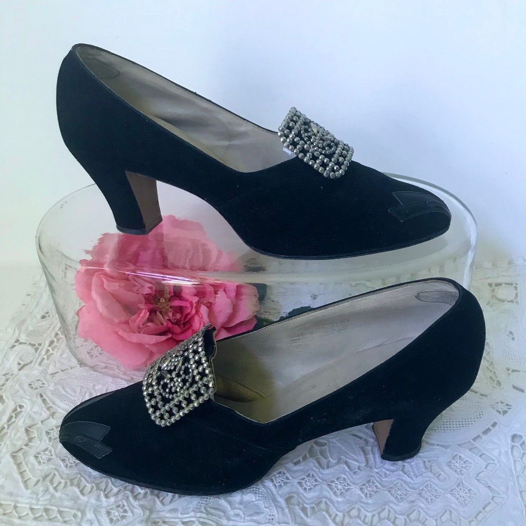 Vintage 1920s Marshall Field Black Suede Cuban Heel Pumps – Cut Steel ...