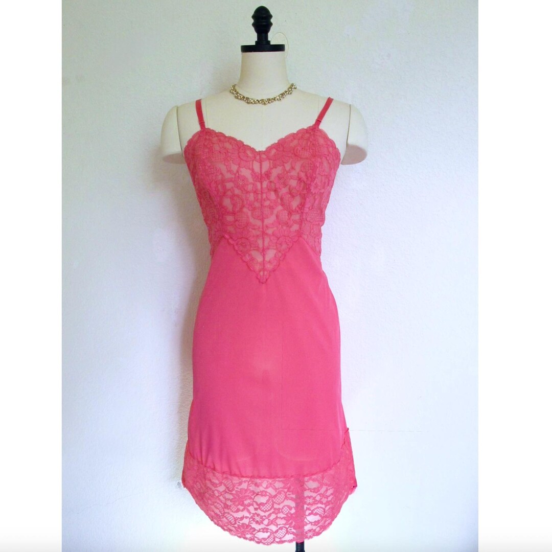 Vintage 50s Vanity Fair Nylon Full Slip in Vivid American Beauty Pink ...
