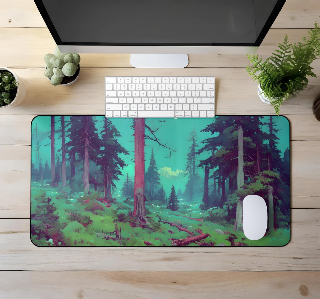 Deep Green Forrest Desk Mat - Nature Scene Mouse Pad, Office Desk ...