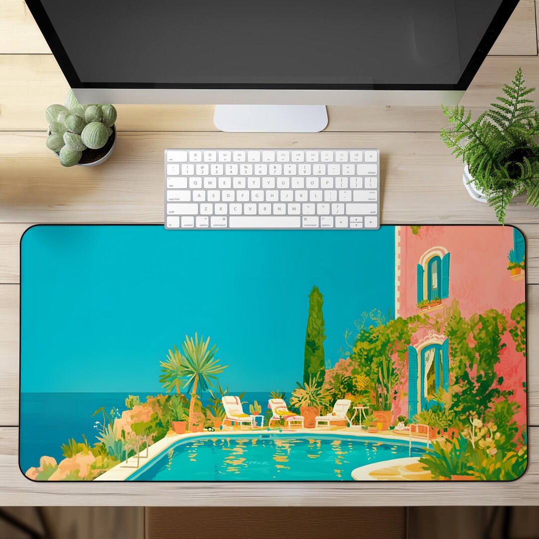 Retro Wave Pop Aesthetic Desk Mat - Nature Scene Mouse Pad, Office Desk ...