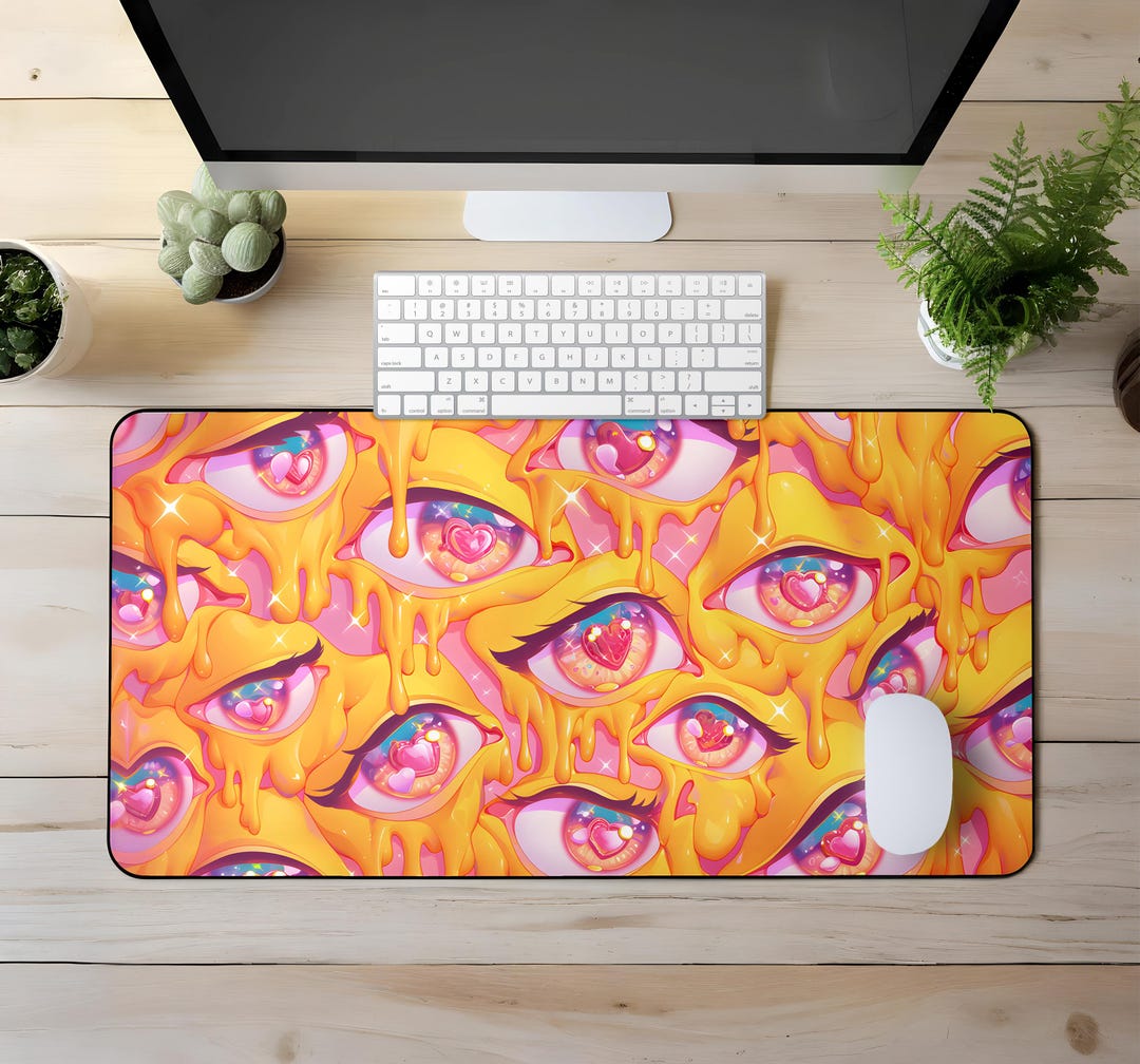 Kawaii Anime Eyes Dripping in Honey Desk Mat, Cute Cartoon Mouse Pad ...