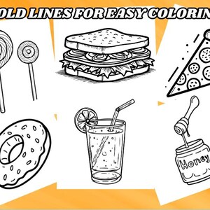 Food & Snacks Coloring Book: Bold and Easy Designs for Adults and Kids ...