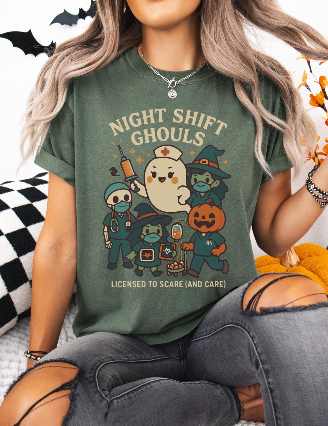 Night Shift Ghouls Nurse Shirt, Funny Halloween RN Tee, Ghost Nurse ...