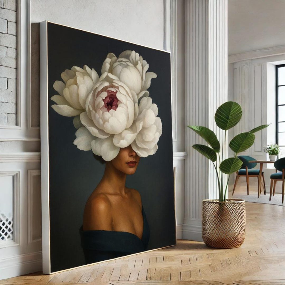 Elegant Woman With Floral Headdress Canvas Wall Art Print | Modern ...