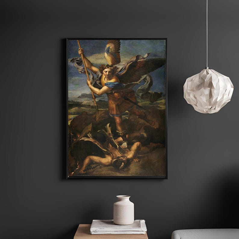 Raphael St. Michael Vanquishing Satan 1518 Canvas Wall Art Reproduction ...