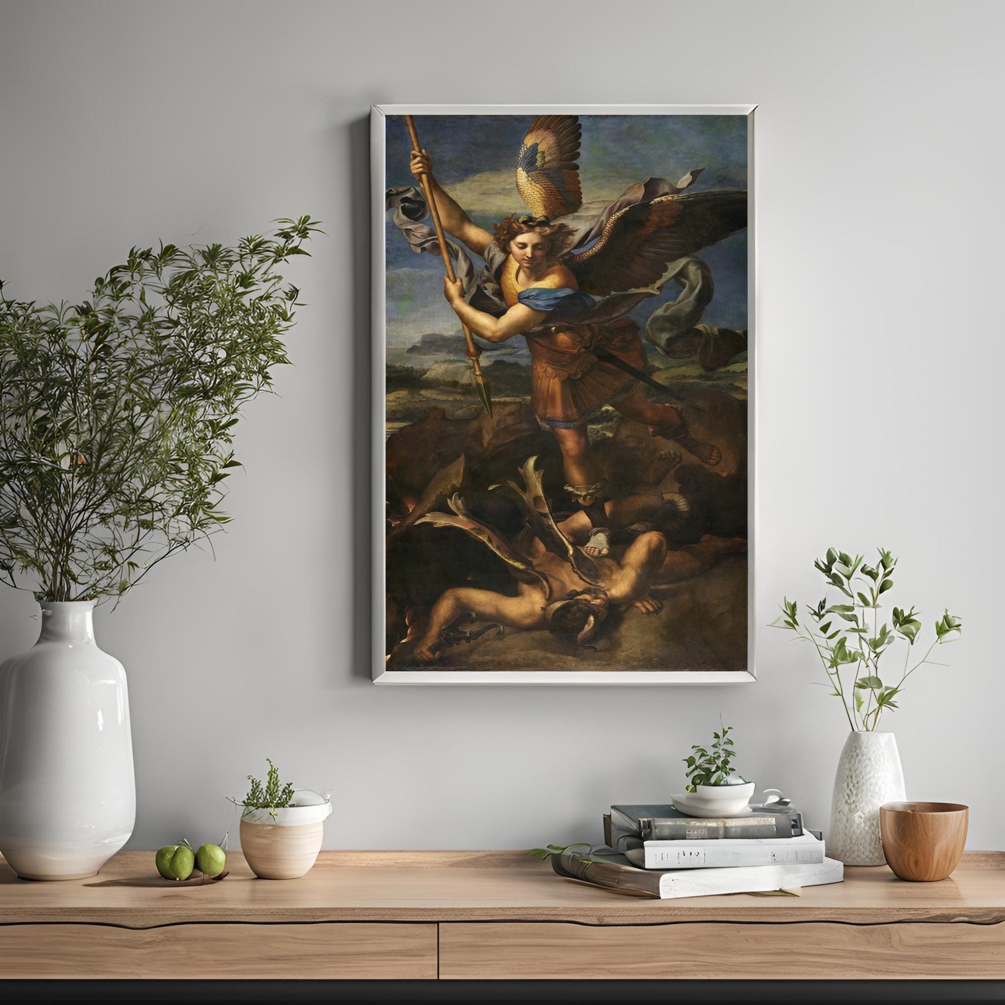 Raphael St. Michael Vanquishing Satan 1518 Canvas Wall Art Reproduction ...