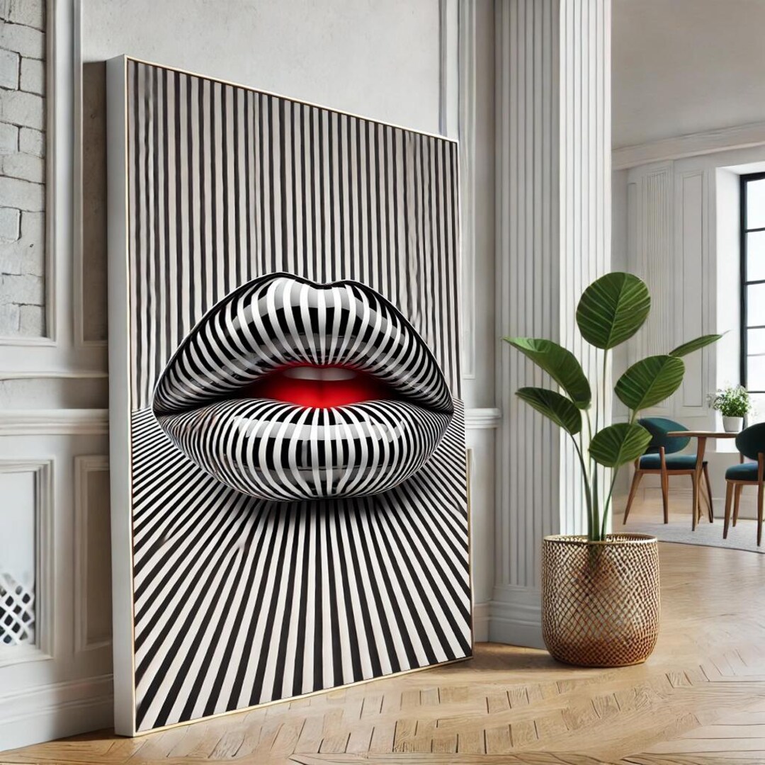Woman Artistic Modern Lips Pop Art Canvas - Aesthetic Decor Wall Art ...