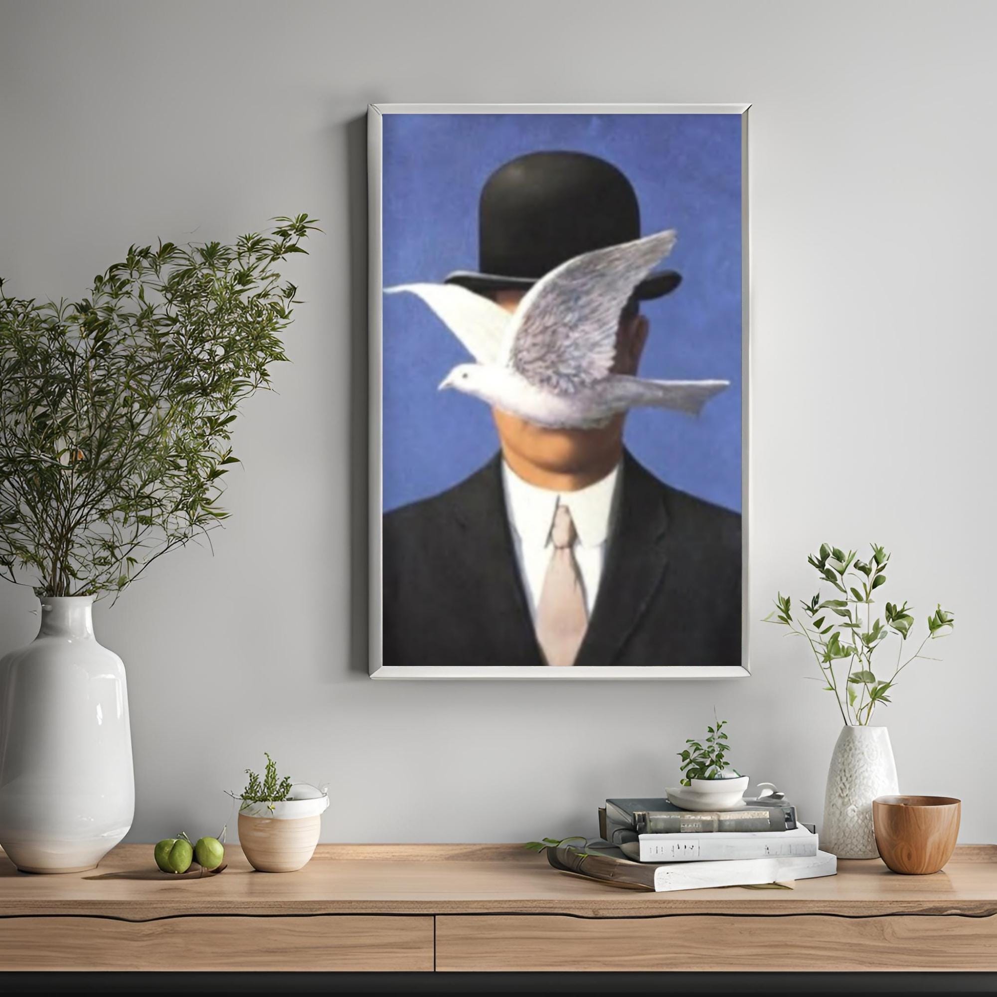 Rene Magritte Poster, Man in a Bowler Hat Canvas Wall Art Reproduction ...