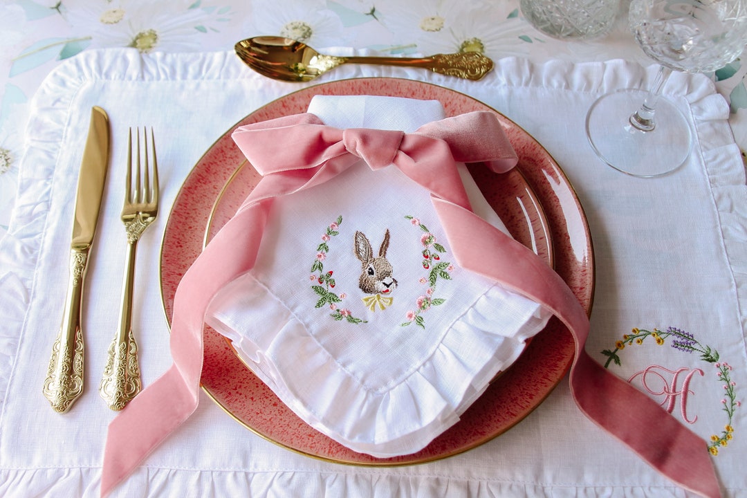 Easter Napkin, Easter Bunny Napkin, Ruffled Napkins, Washed Linen ...
