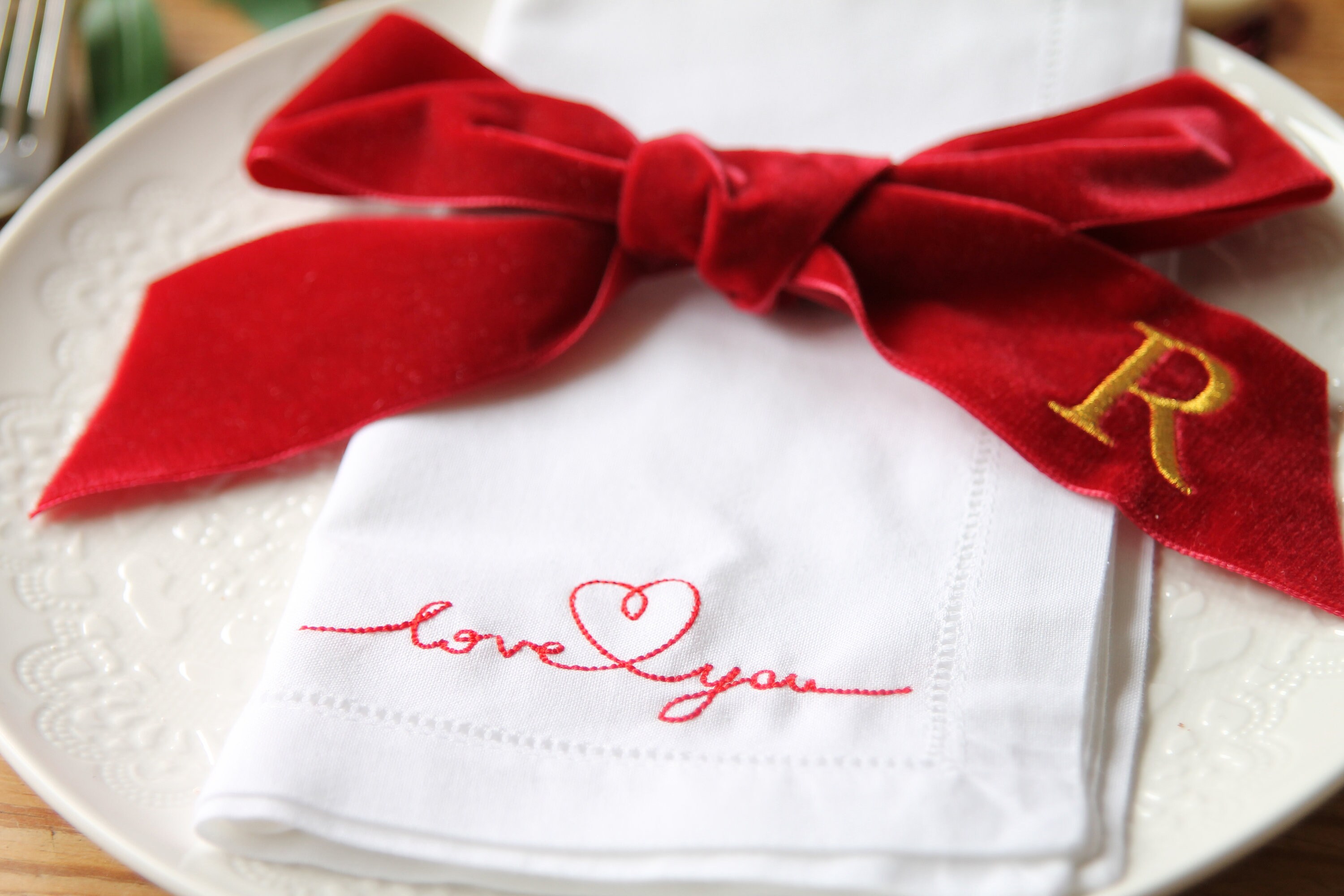 Valentines Napkins Linen Napkin Love You Linen Hemstitch | Etsy