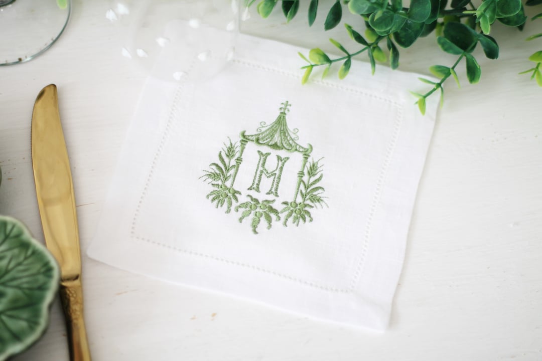 Personalised Monogram Cocktail Napkins, Linen Hemstitch Napkin ...