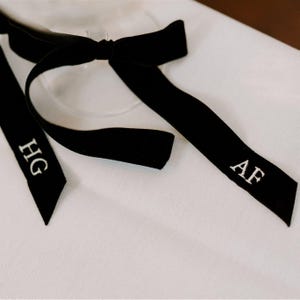 Narrow Velvet Bow Embroidered With Initials Place Setting Bow, Wedding ...