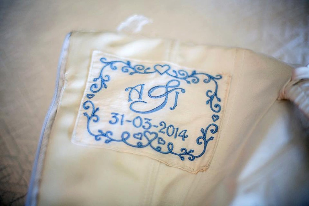 Personalised Wedding Dress Label - Something Blue Idea - Monogram Dress ...