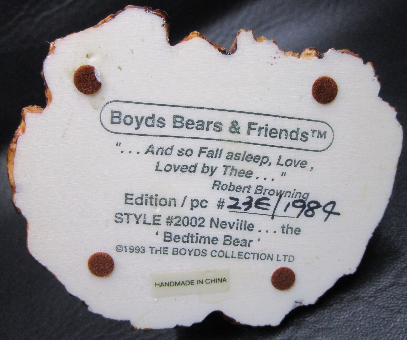Boyds Bears "neville the Bedtime Bear" Item #2002 Issued 1993, Numbered ...
