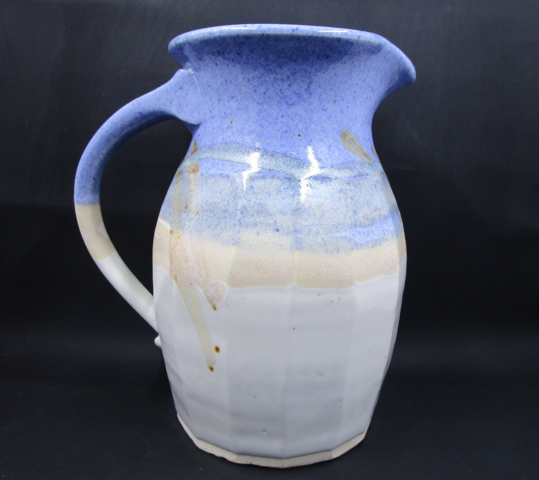 Studio Pottery 28 Oz Pitcher Blue and White Milk or Water Pitcher ...