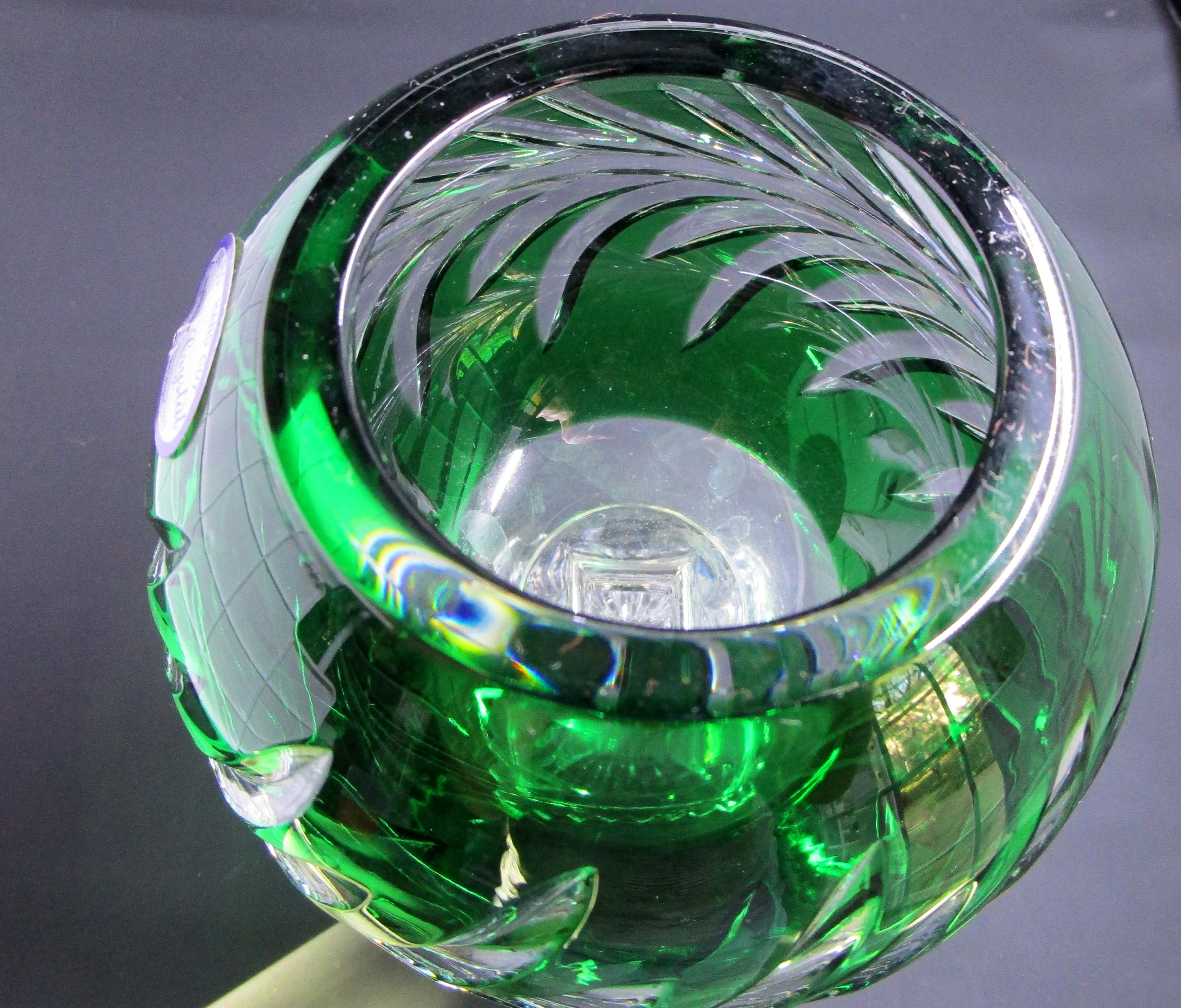 Ofnah Crystal Cut Glass Bowl Green Glass Rose Bowl on Pedestal Votive ...