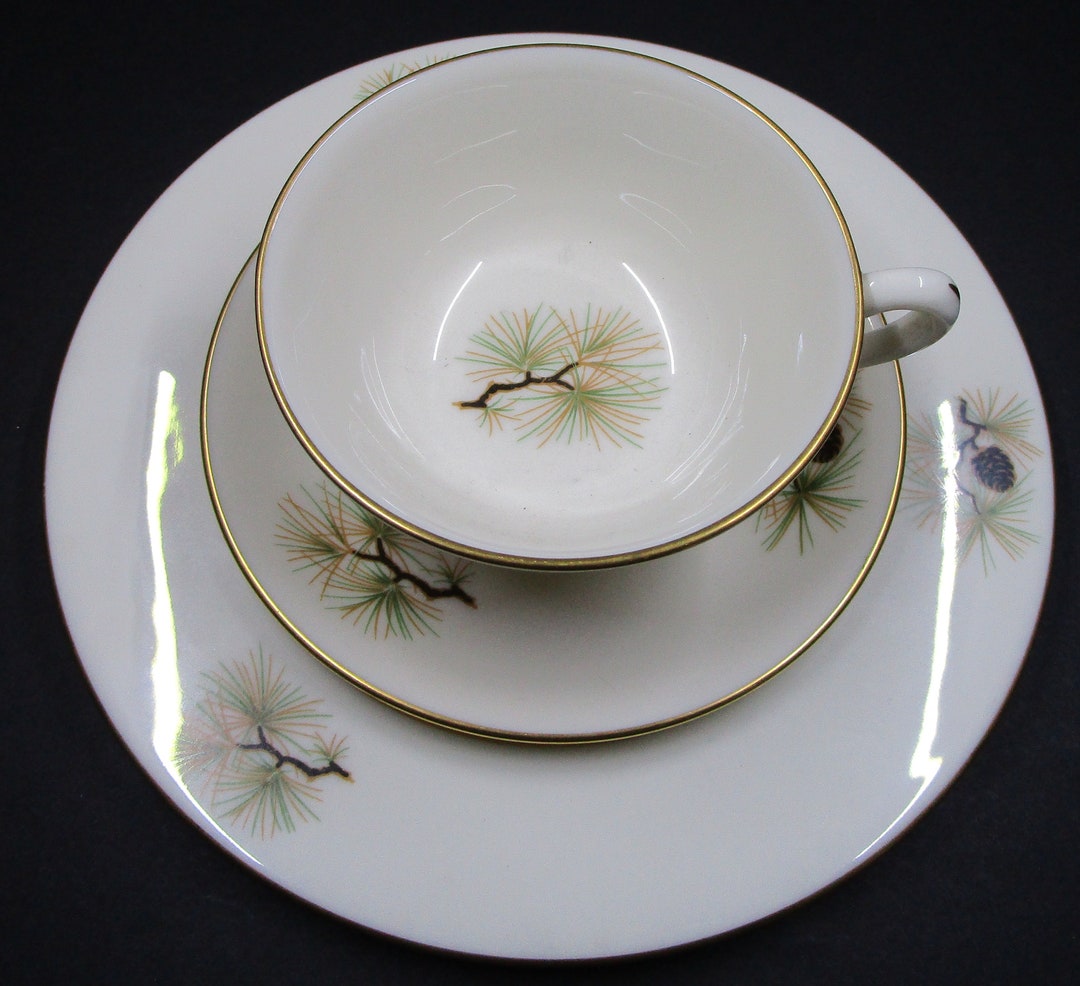 Lenox PINE Tea Cup, Saucer, Salad Plate, Pine Limbs Pinecone Mad Hatter ...