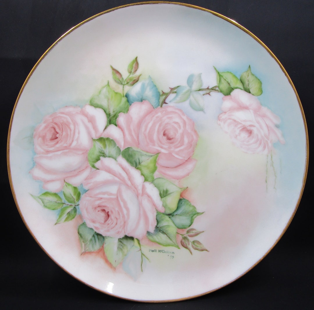 Pink Roses Plate Nell Mcclellan 1959, Vintage Cabinet Plate, Wedding ...