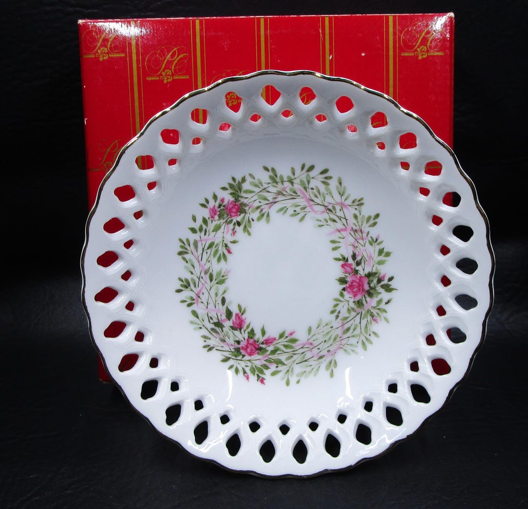 Avon Dish Happy Birthday Porcelain Dish Reticulated Edge Rose Motif ...