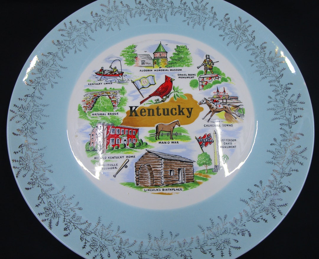 Kentucky Souvenir Plate Pastel Blue and Gold Border Keepsake Plate ...