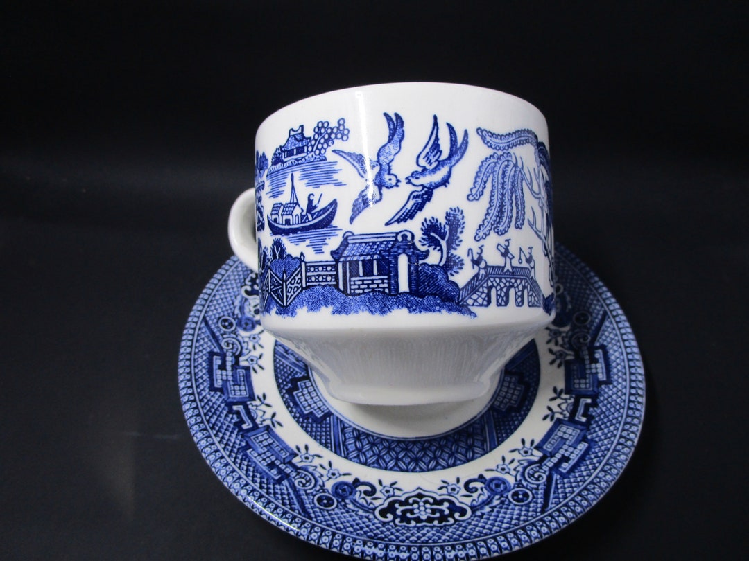 Churchill England Blue Willow Cup and Saucer Blue and White ...