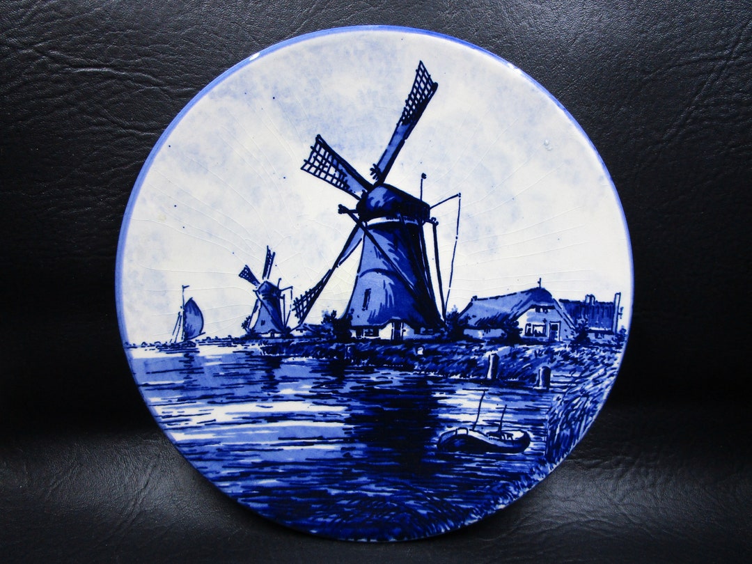 Blue Delfts Windmill Plate Delfts Blauw Holland, Blue White Kitchen - Etsy
