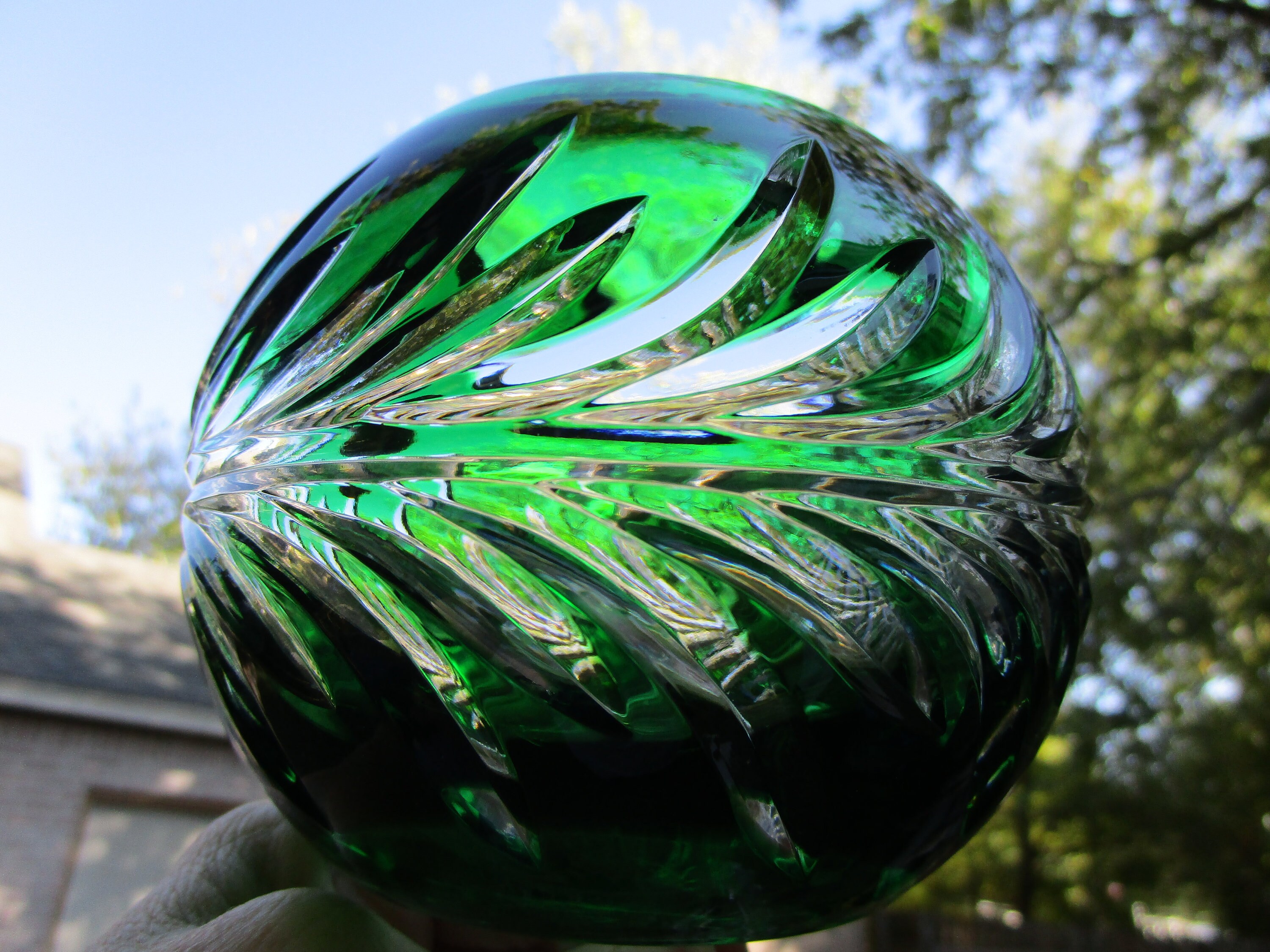 Ofnah Crystal Cut Glass Bowl Green Glass Rose Bowl on Pedestal Votive ...