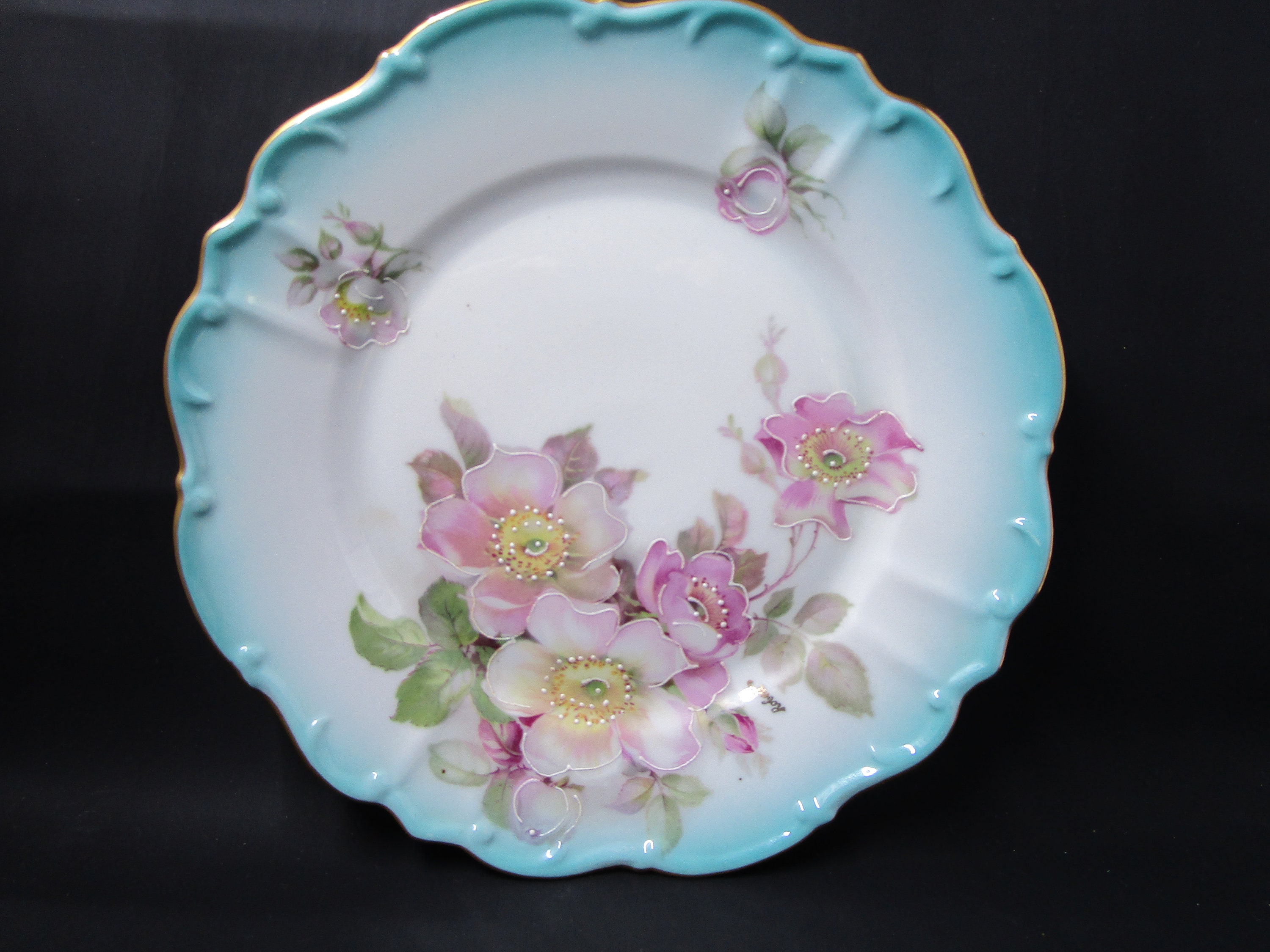 Leni Parbus Plate Pink Roses Aqua Border Signed Robert - Etsy Canada
