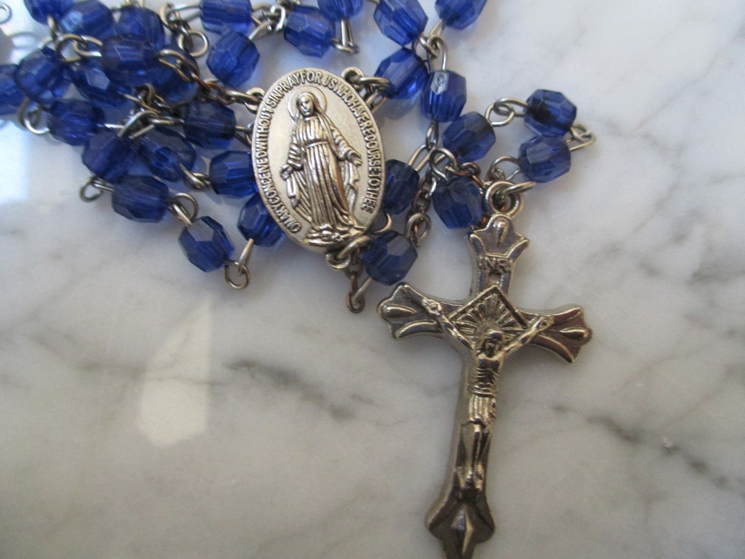 Vintage Rosary Blue and Silver First Communion Plastic Beads and Silver ...