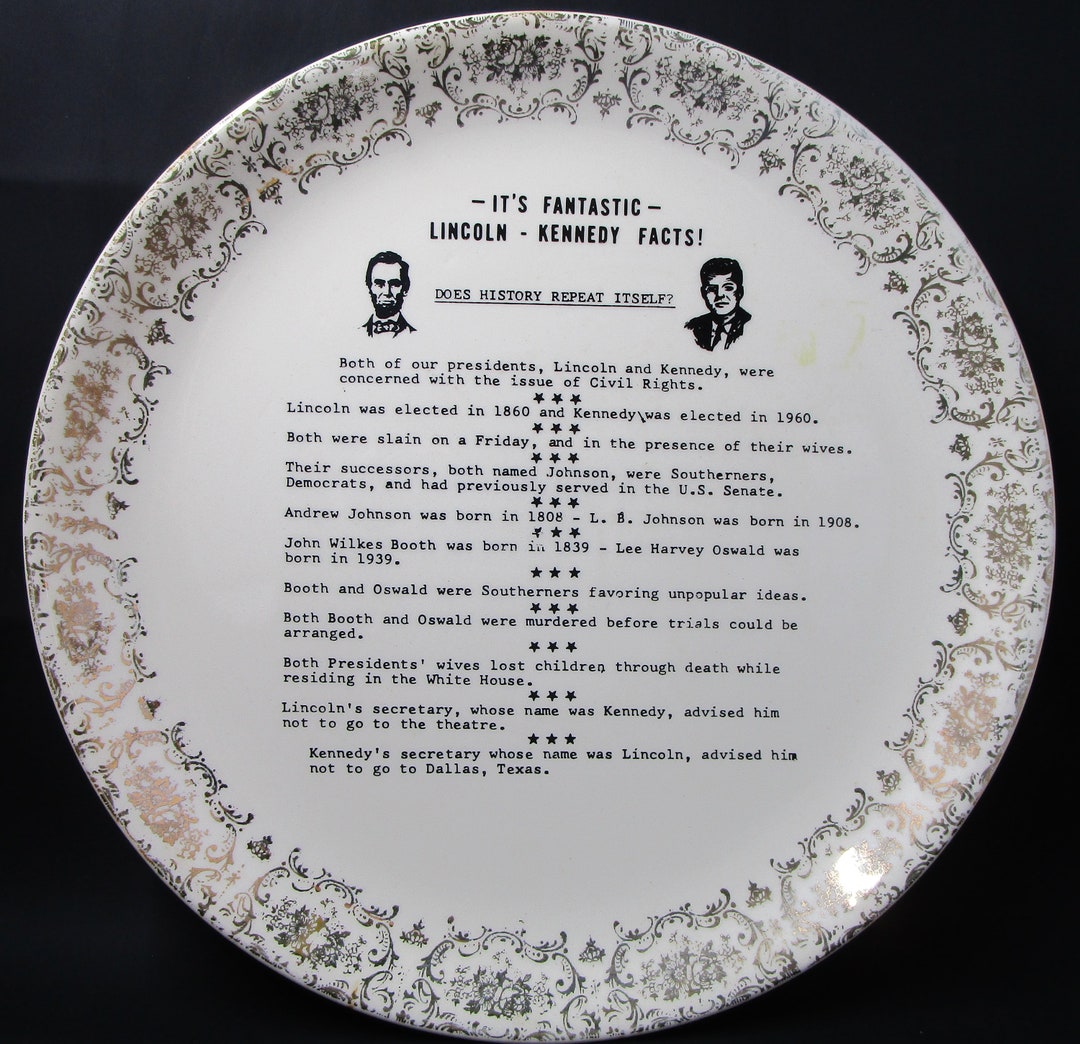 Lincoln Vs. Kennedy Plate, American Presidents Similarities, 9" White ...