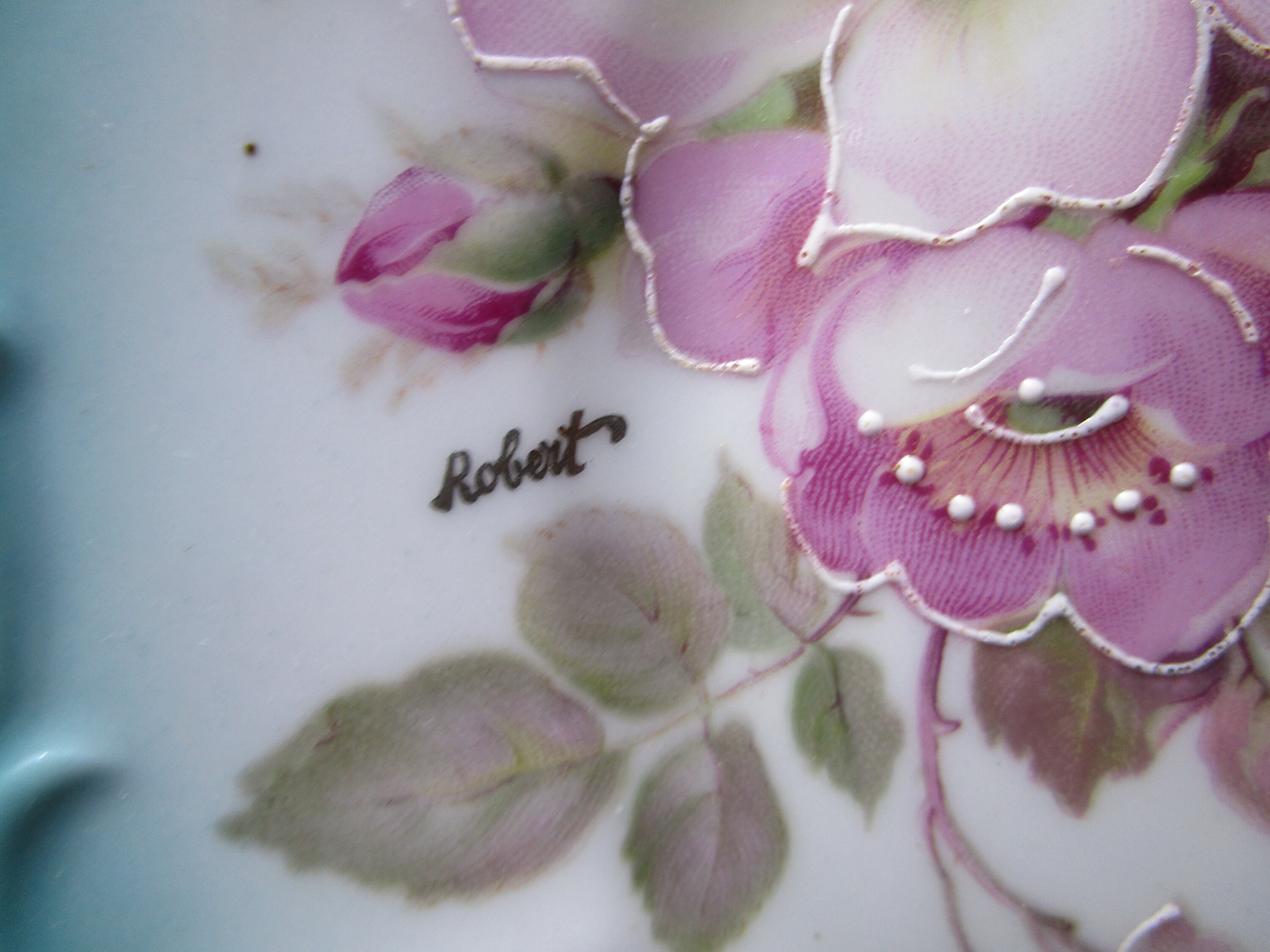 Leni Parbus Plate Pink Roses Aqua Border Signed Robert - Etsy Canada