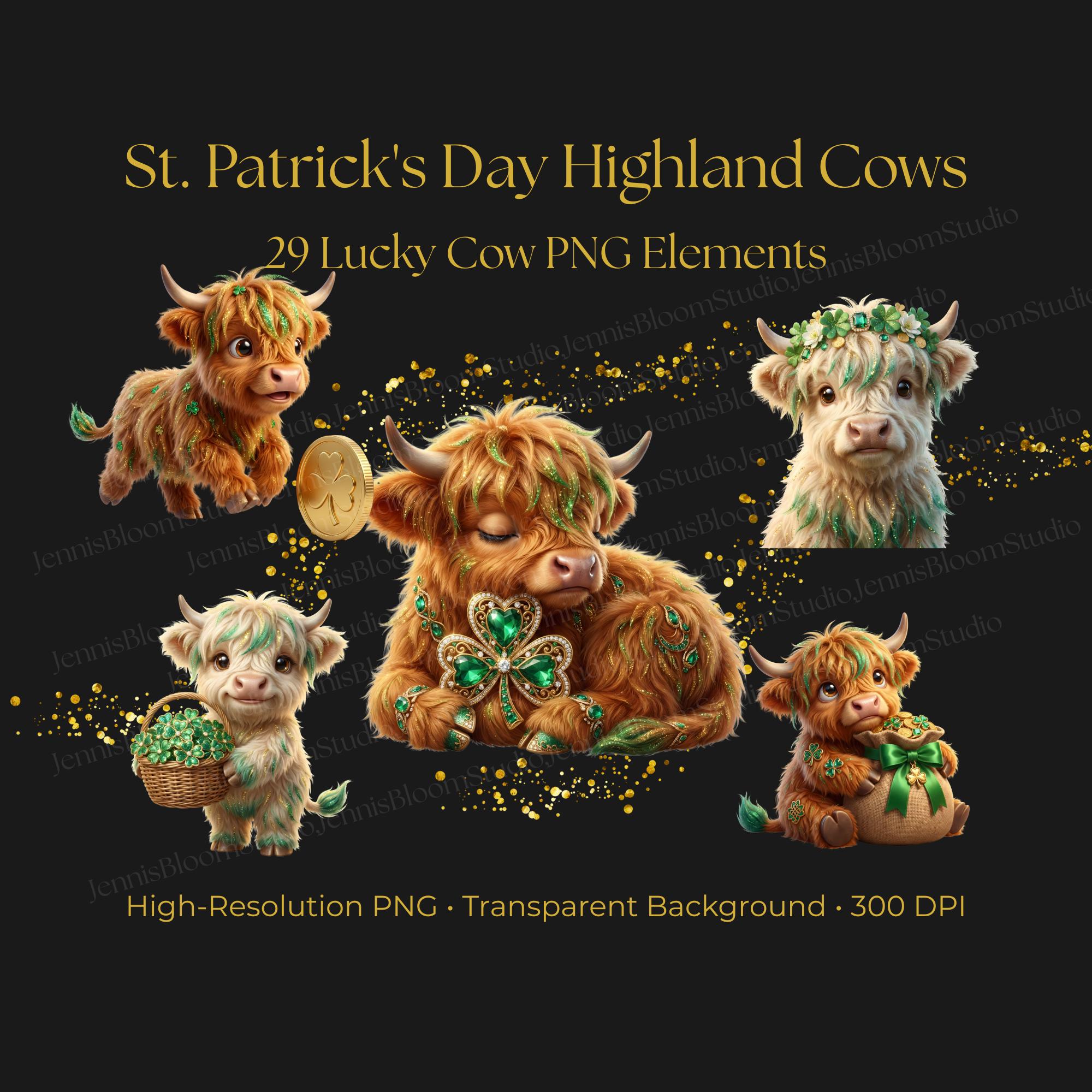 St. Patrick's Day Highland Cow Clipart, Lucky Irish PNG (digital ...