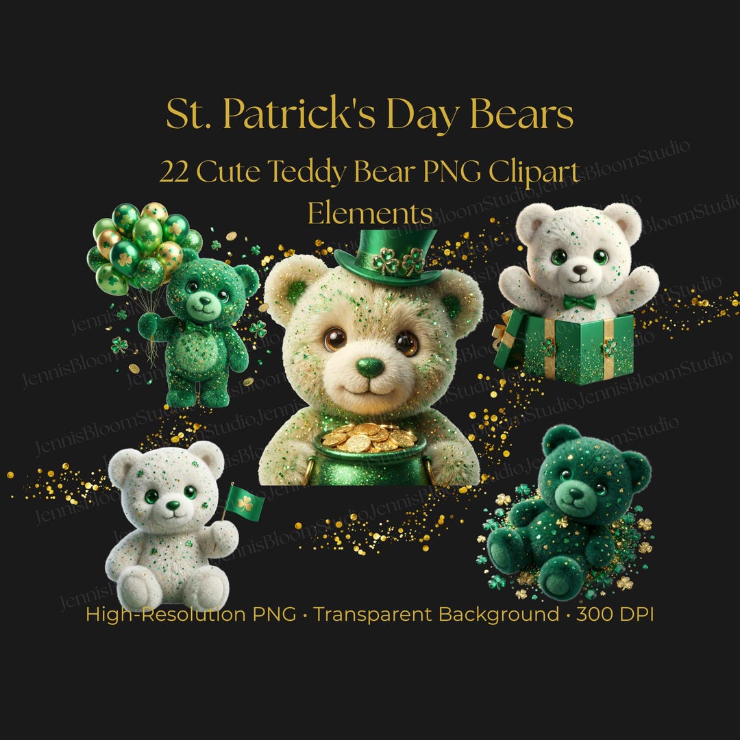 St Patricks Day Bears Clipart, 22 Green Teddy Pngs, Irish Shamrock ...