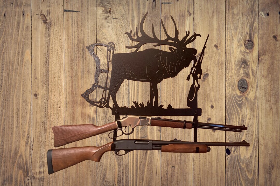 ELK (rifle & Bow) Gun Holder, Gun Rack, Metal Hunting Wall Hanger ...