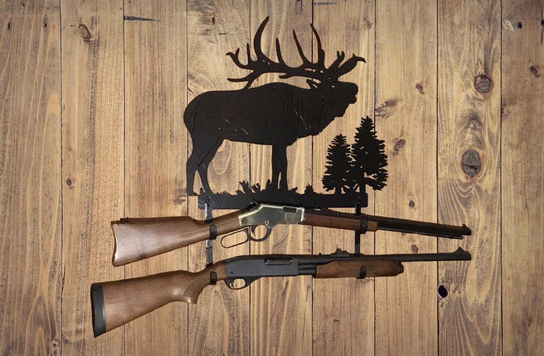 ELK (trees) Gun Holder, Gun Rack, Metal Hunting Wall Hanger, Rifle Rack ...