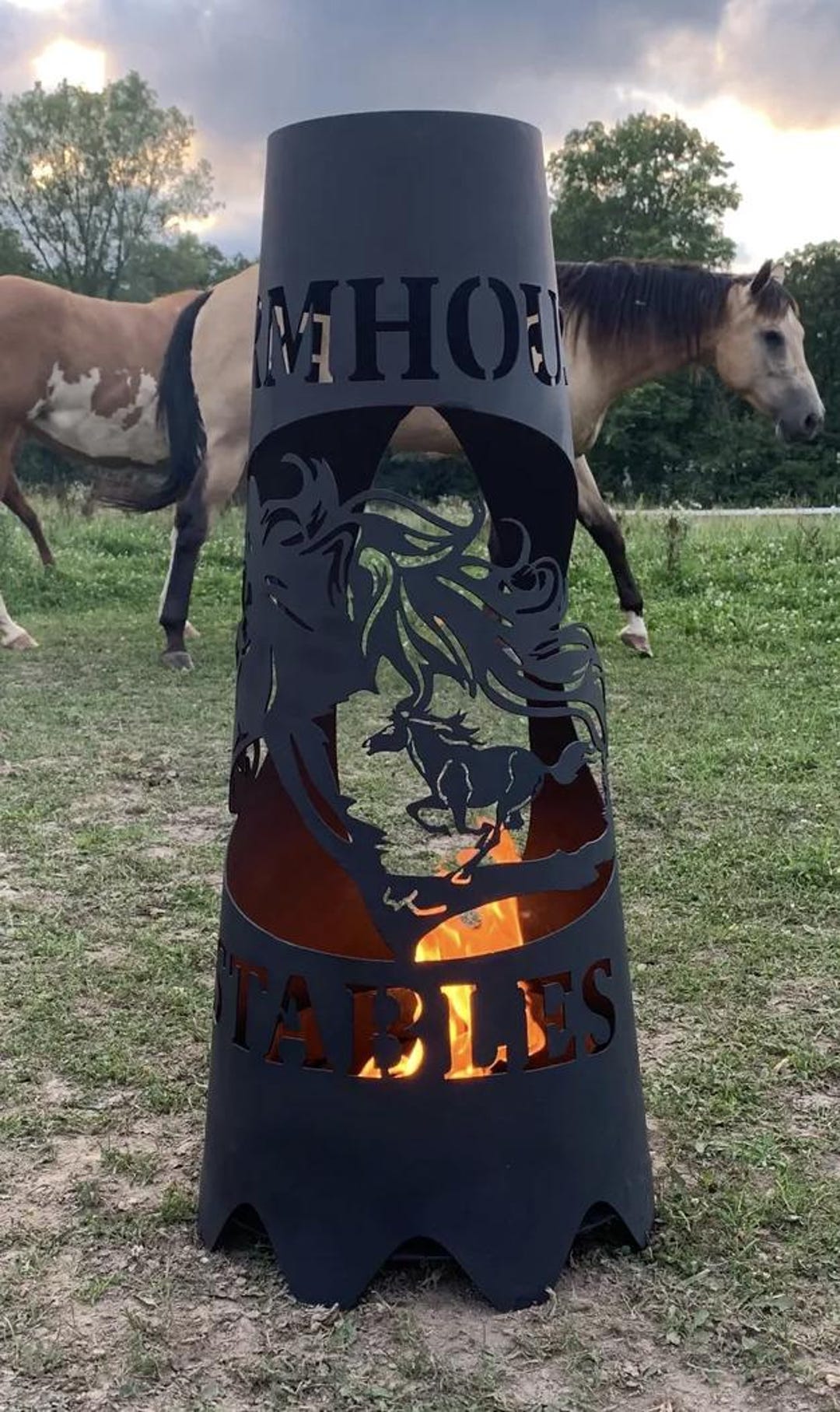RUNNING HORSES Cone of Fire, Fire Cone, Fire Ring, Metal Fire Pit ...