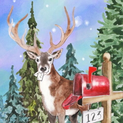 Mail Carrier Postcard Deer Eating Letters at Mailbox - Etsy