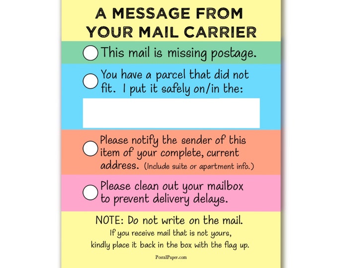 Sticky Note Pad for Mail Carriers - 3 X 4” - Mail Courtesy Message ...
