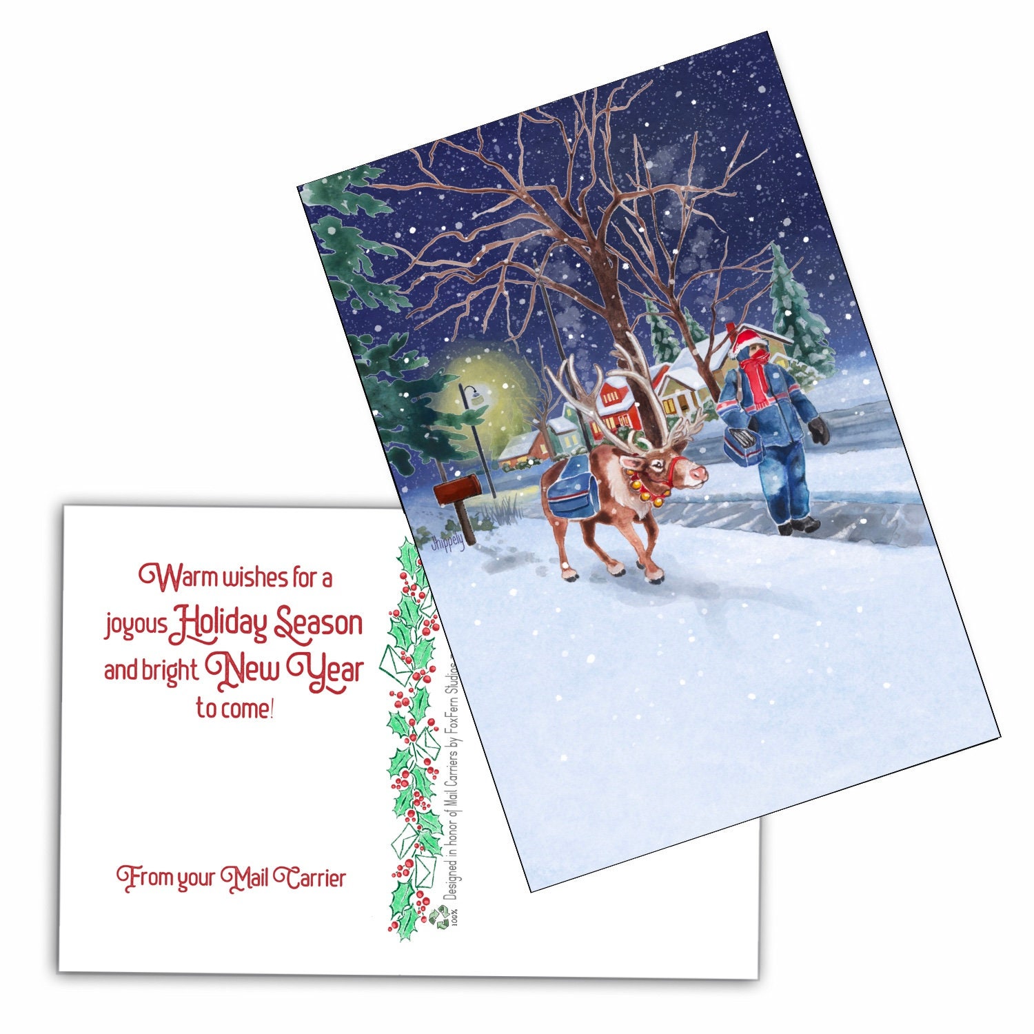 Auxiliary Assistance Reindeer - Mail Carrier Christmas Postcard ...