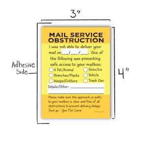 Sticky Note Pad for Mail Carriers - 3 X 4” - Mail Service Obstruction ...