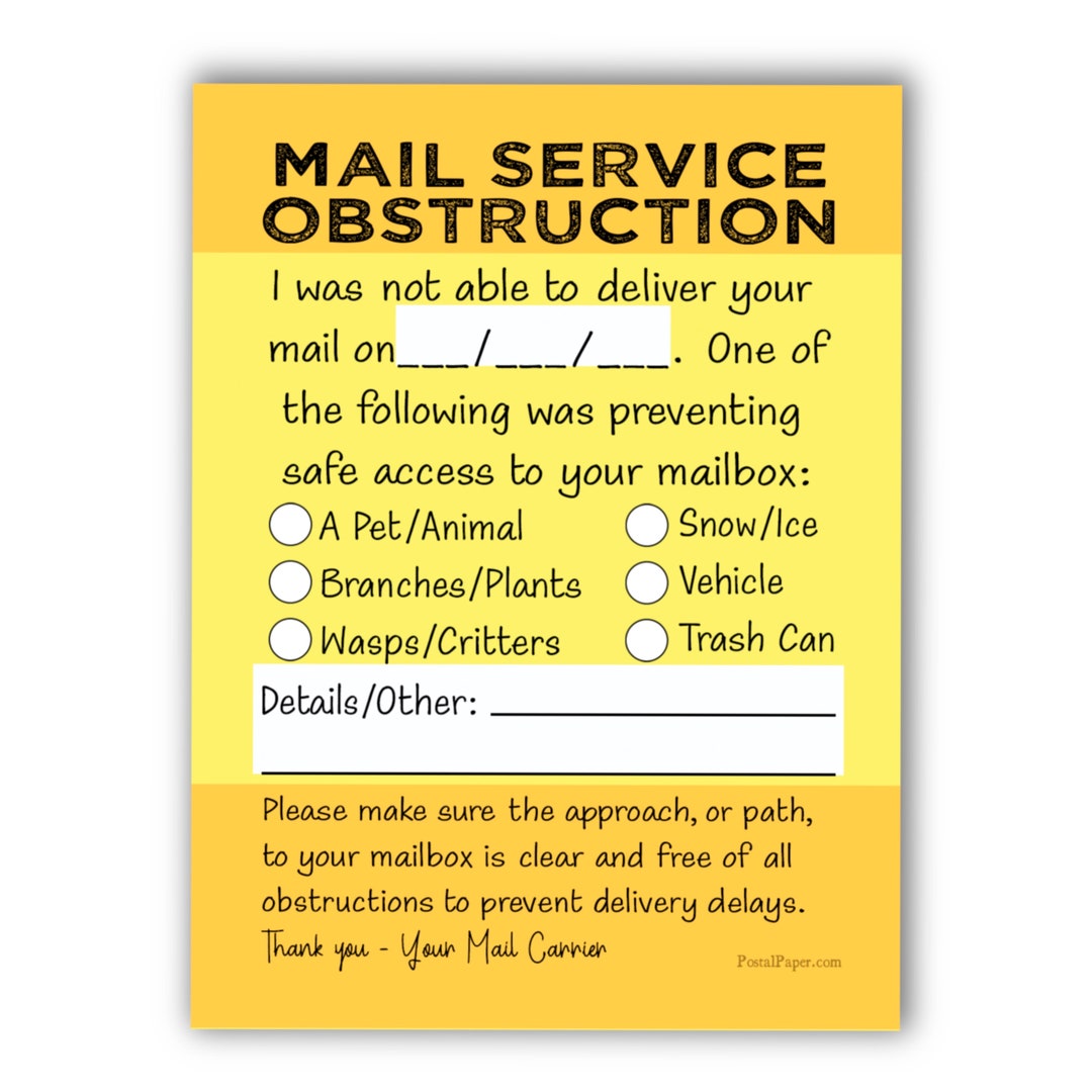 Sticky Note Pad for Mail Carriers - 3 X 4” - Mail Service Obstruction ...
