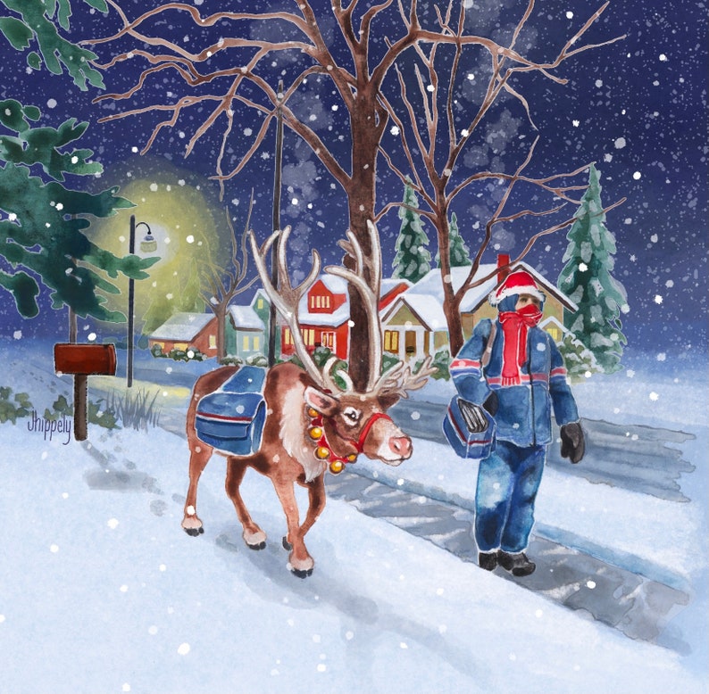 Auxiliary Assistance Reindeer - Mail Carrier Christmas Postcard ...