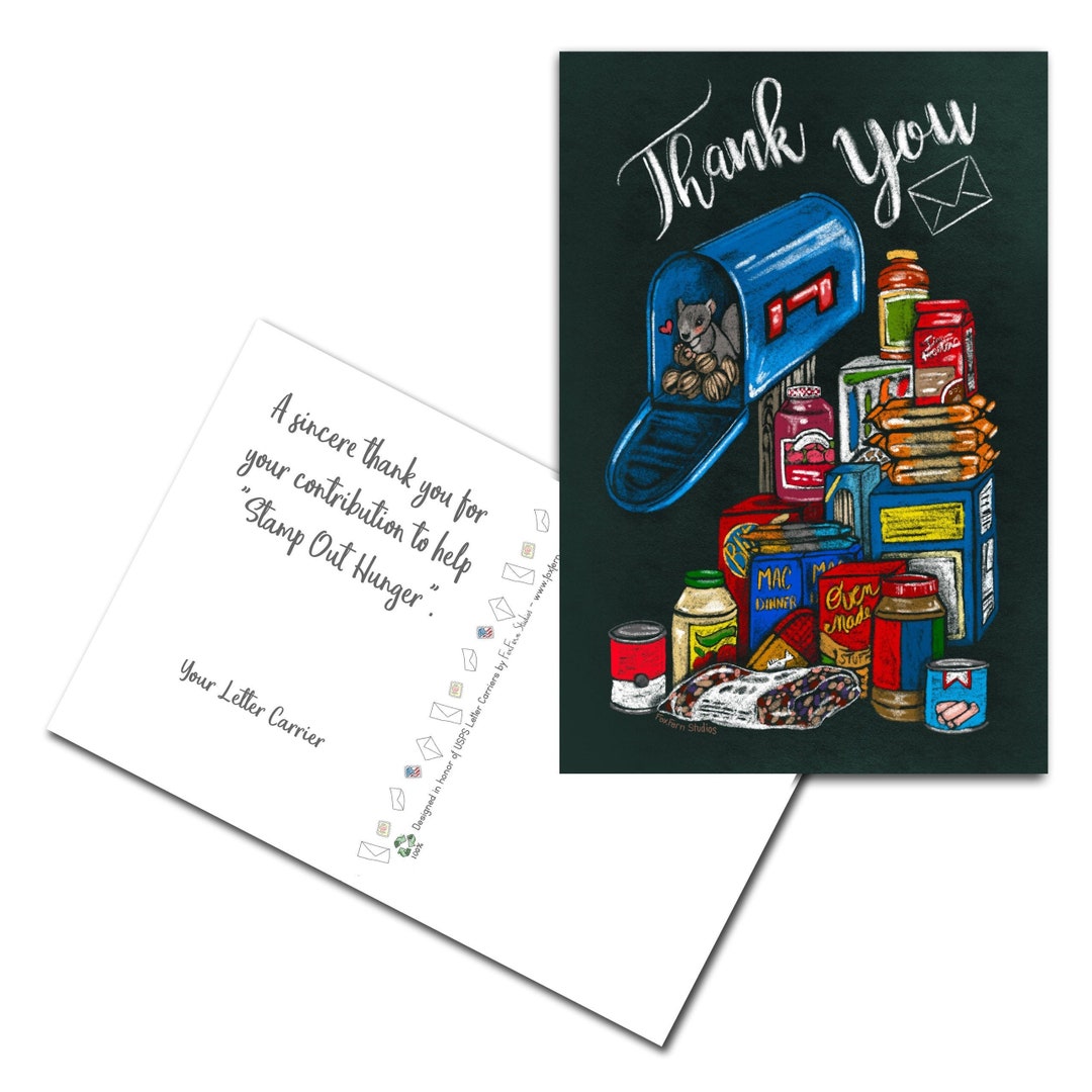 Postal Food Drive Thank You Card Mail Carrier Postcard 4x 6 - Etsy