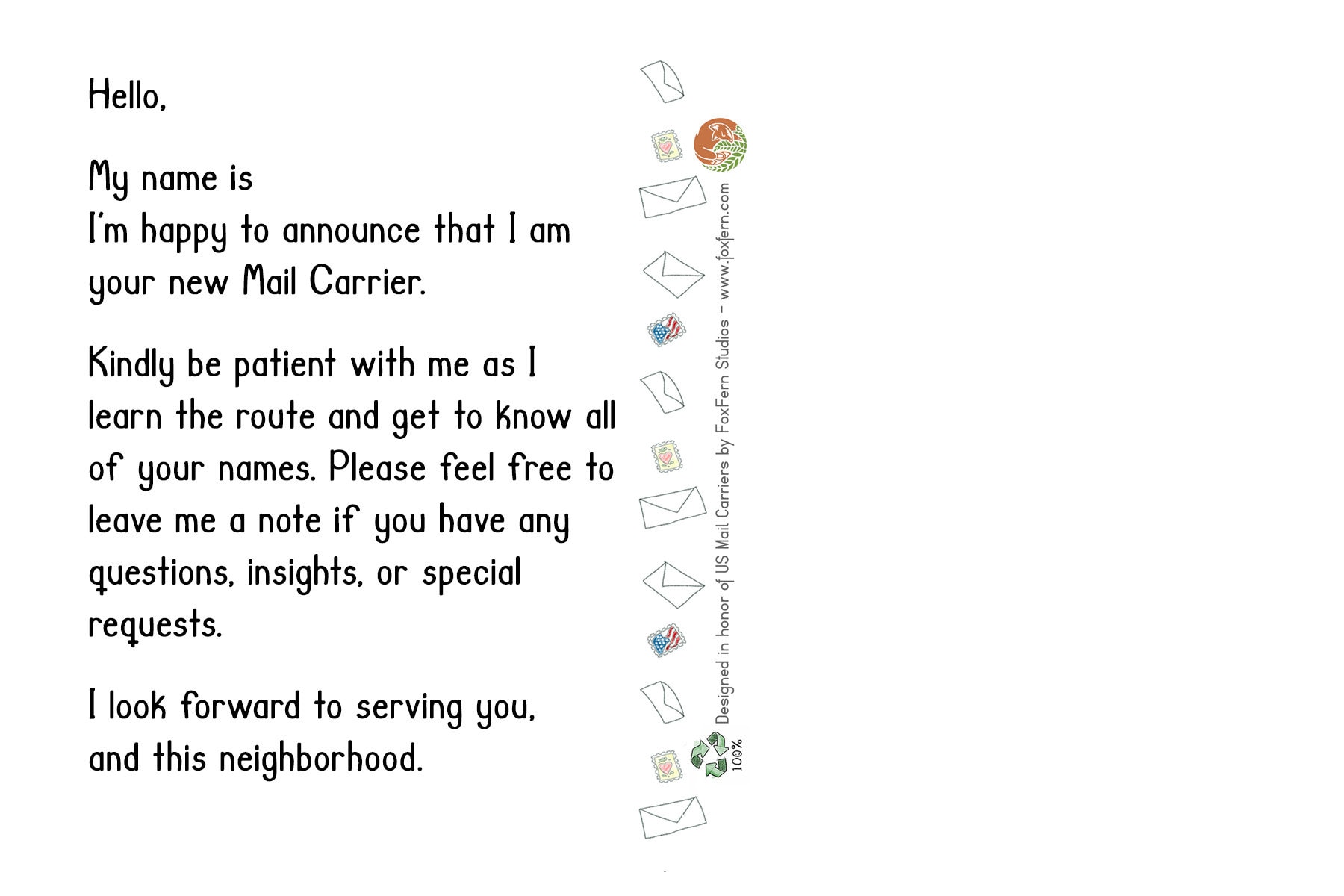 New Route - Friendly Hello - Mail Route Introduction - Letter Carrier ...