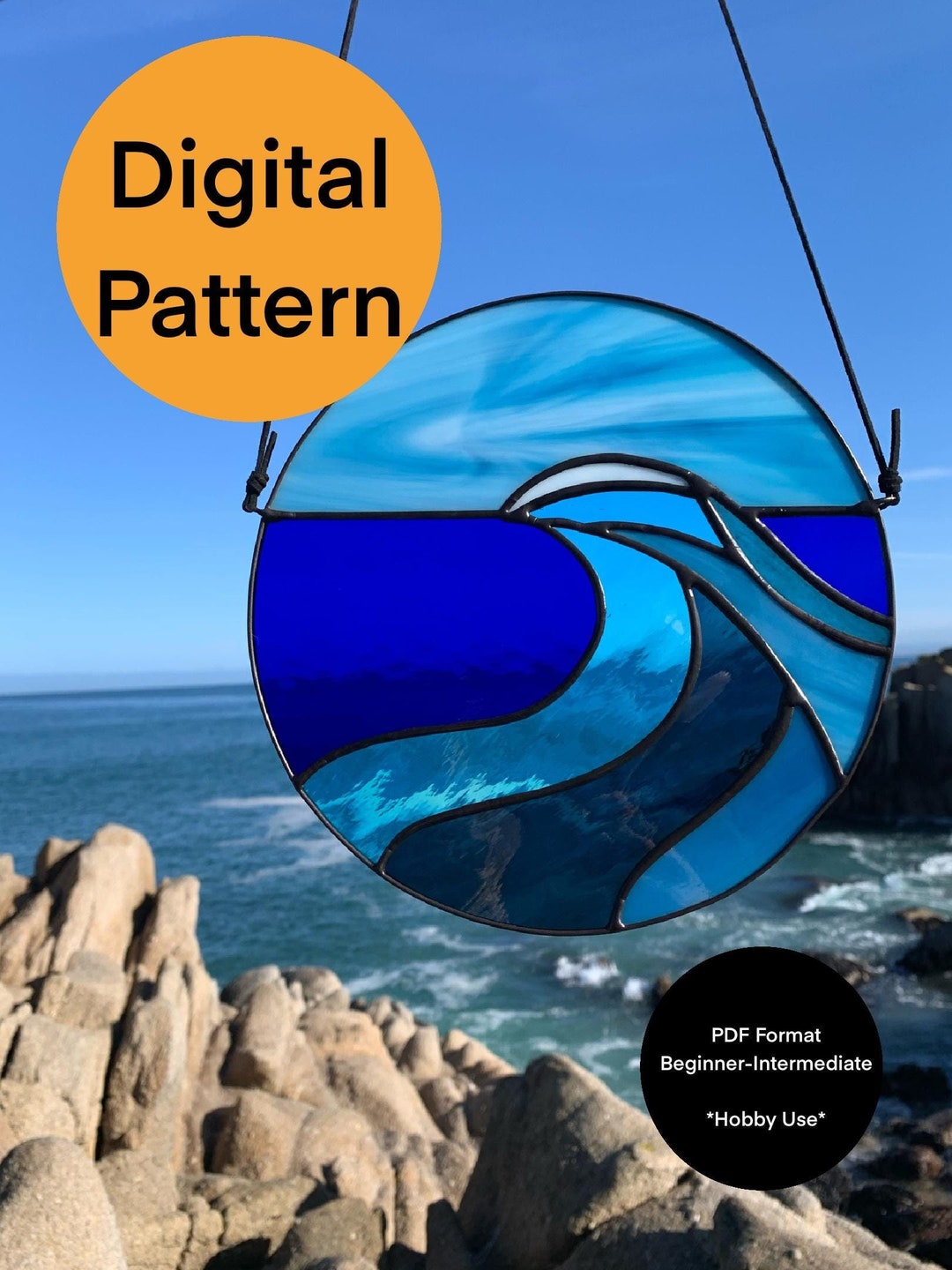 Ocean Wave Stained Glass Pattern, Digital Pdf File, Window Sun Catcher ...