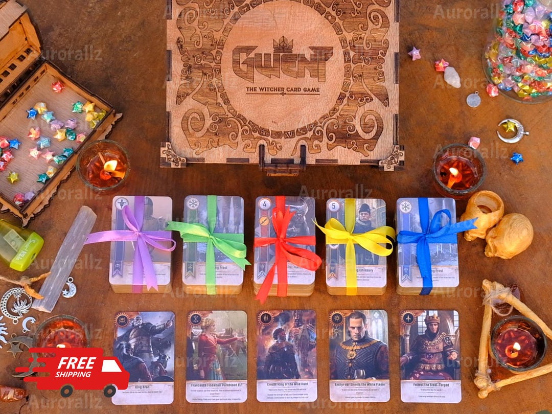 Gwent Cards • 527 Cards W.wooden Box • All 5 Decks • Playmat & Map ...